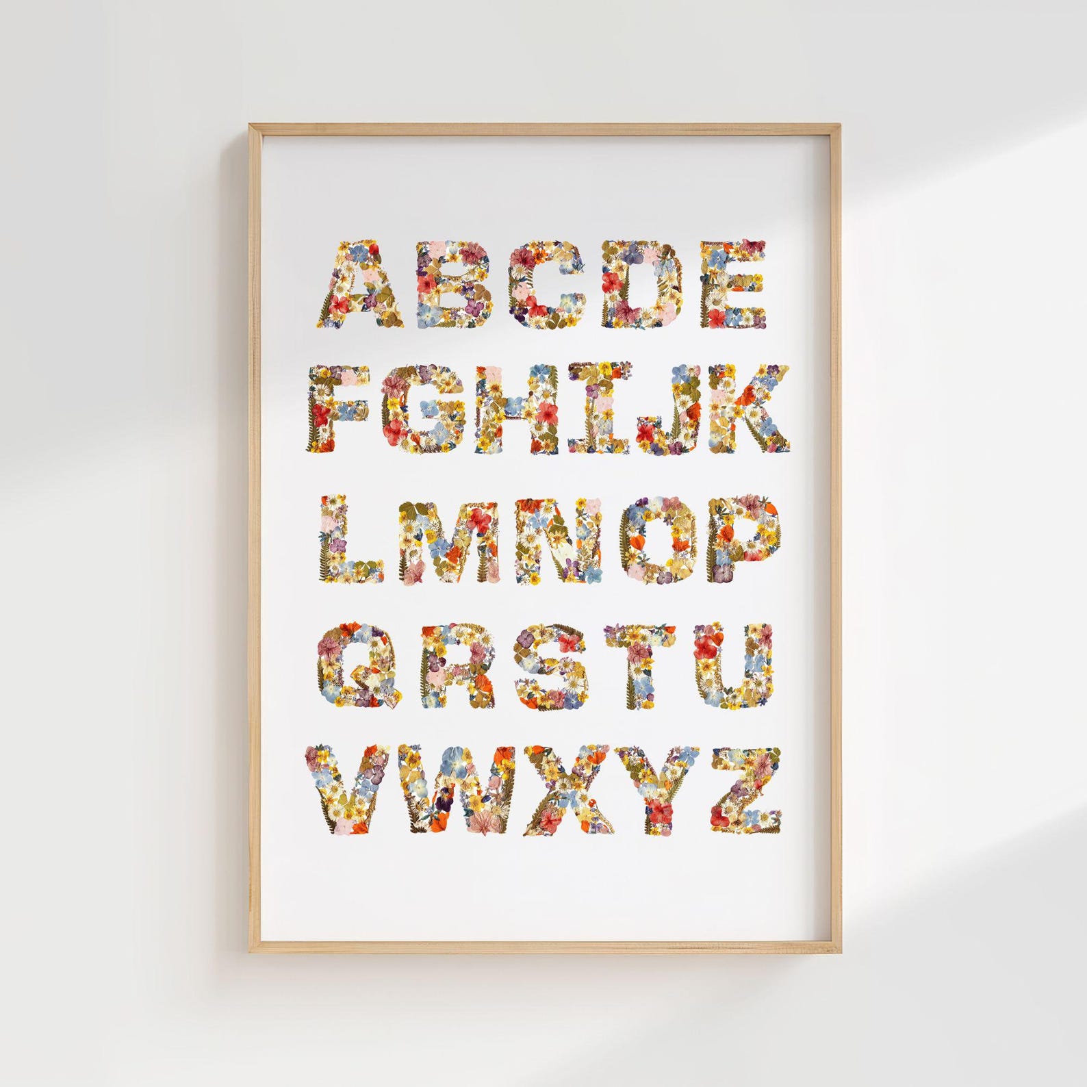 Wild Flower Alphabet Poster Girl's Room Decor Nursery Prints Pressed ...