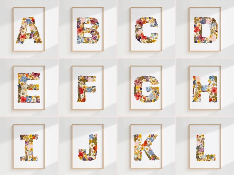 Wild Flower Alphabet Poster Girl's Room Decor Nursery Prints Pressed ...