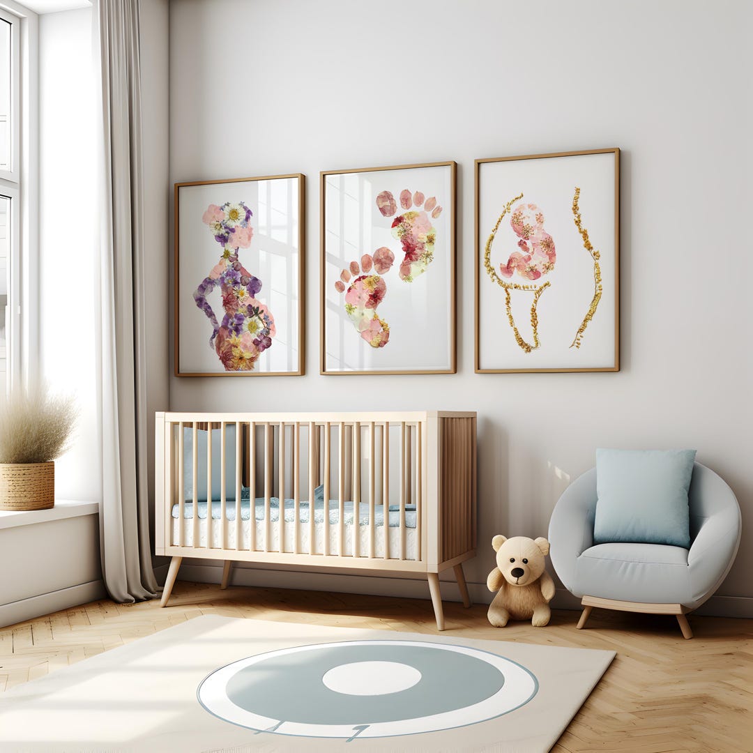 3 Digital Pregnancy Wall Art Prints Pink Floral Waiting for a Daughter ...