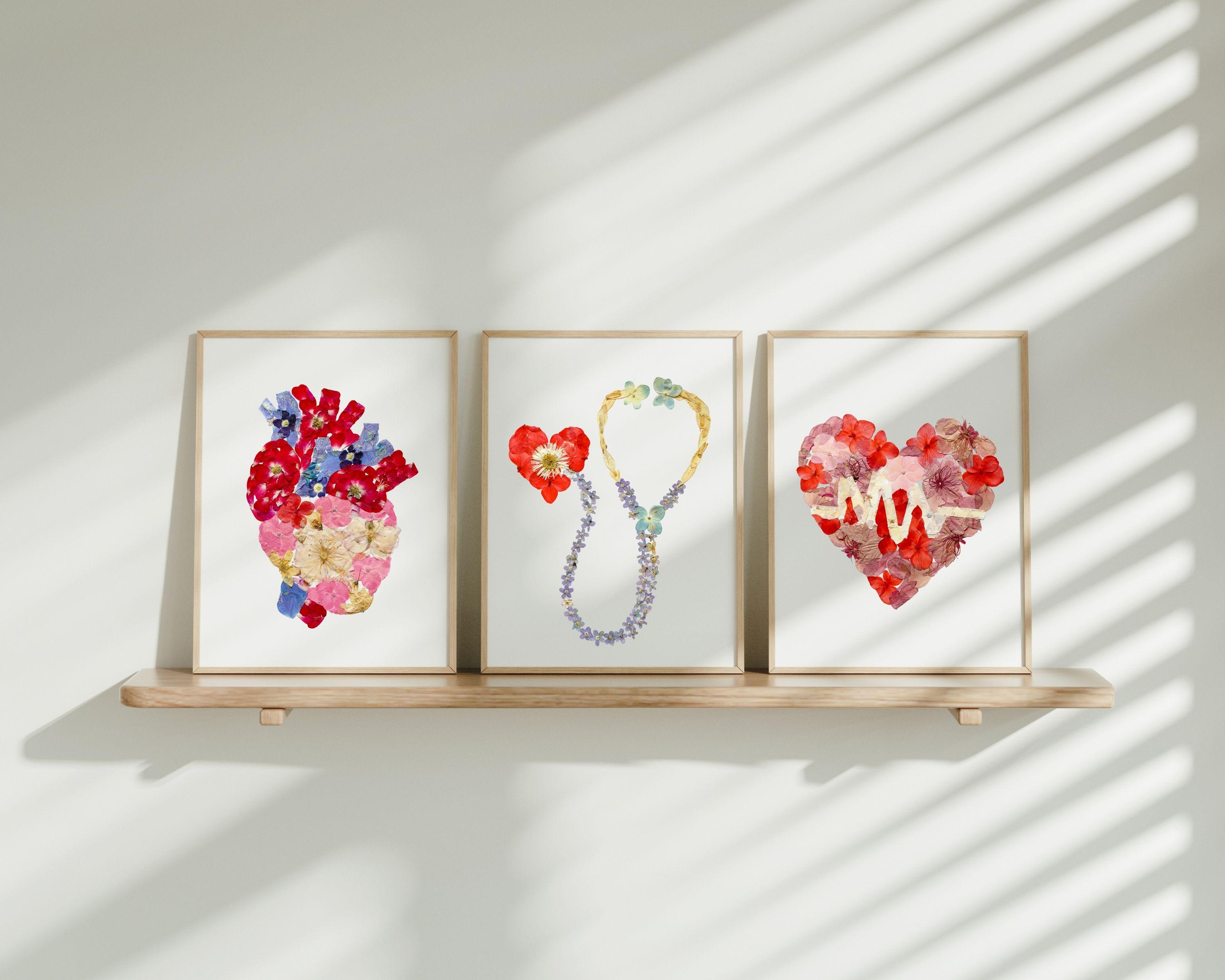 Digital Set of 3 Cardiologist Wall Art Prints Heart, Stethoscope and ...