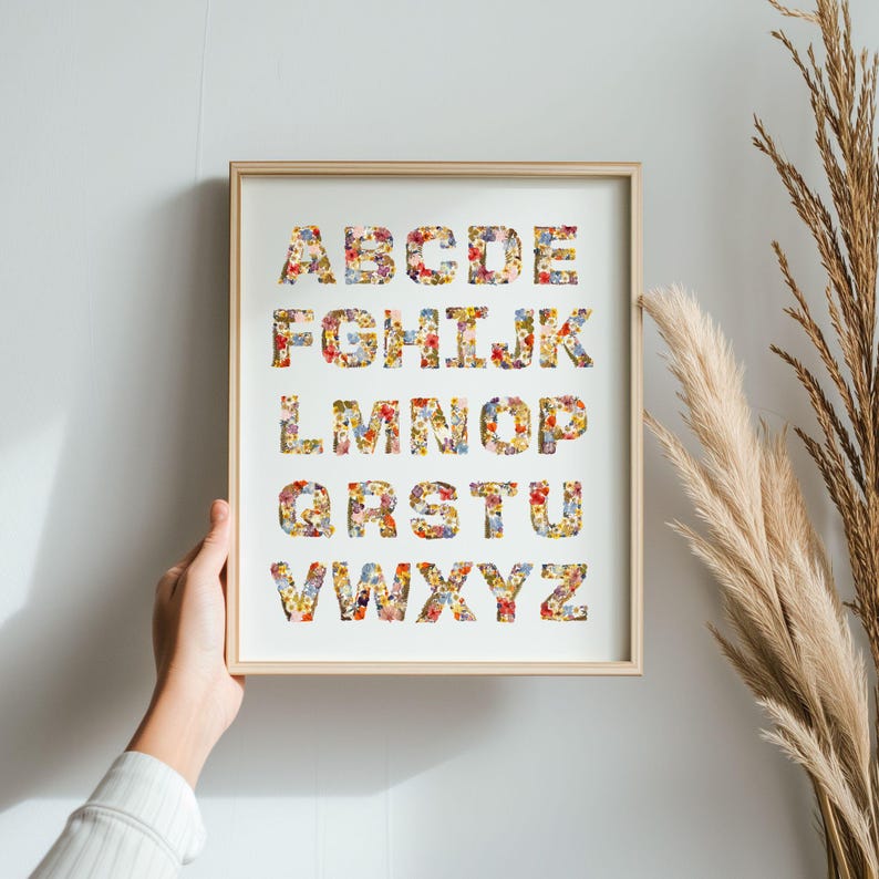 Wild Flower Alphabet Poster Girl's Room Decor Nursery Prints Pressed ...