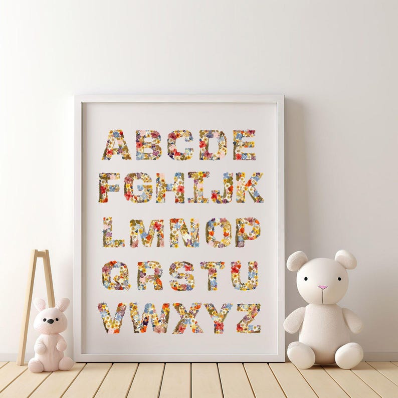 Wild Flower Alphabet Poster Girl's Room Decor Nursery Prints Pressed ...