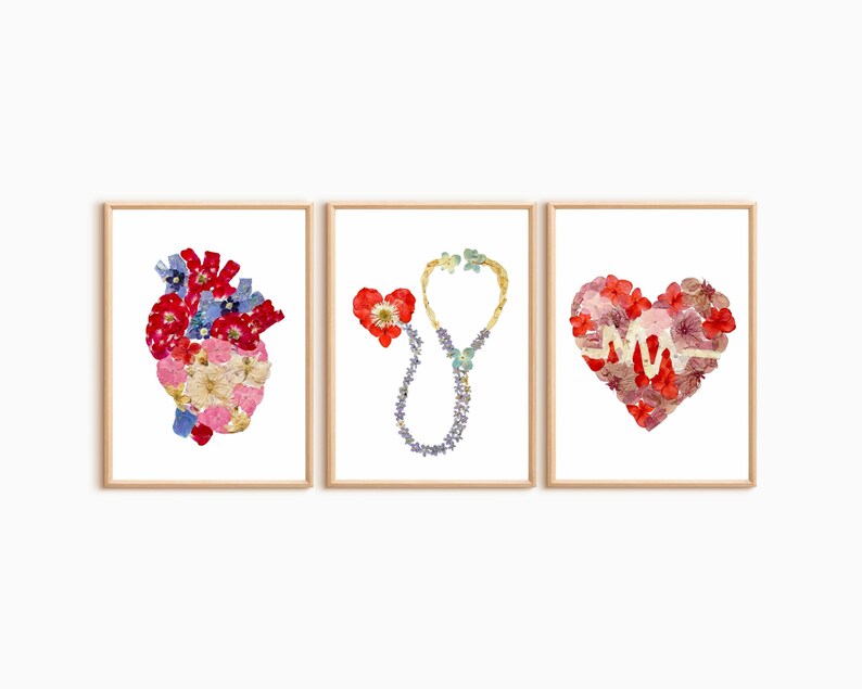 Digital Set of 3 Cardiologist Wall Art Prints Heart, Stethoscope and ...