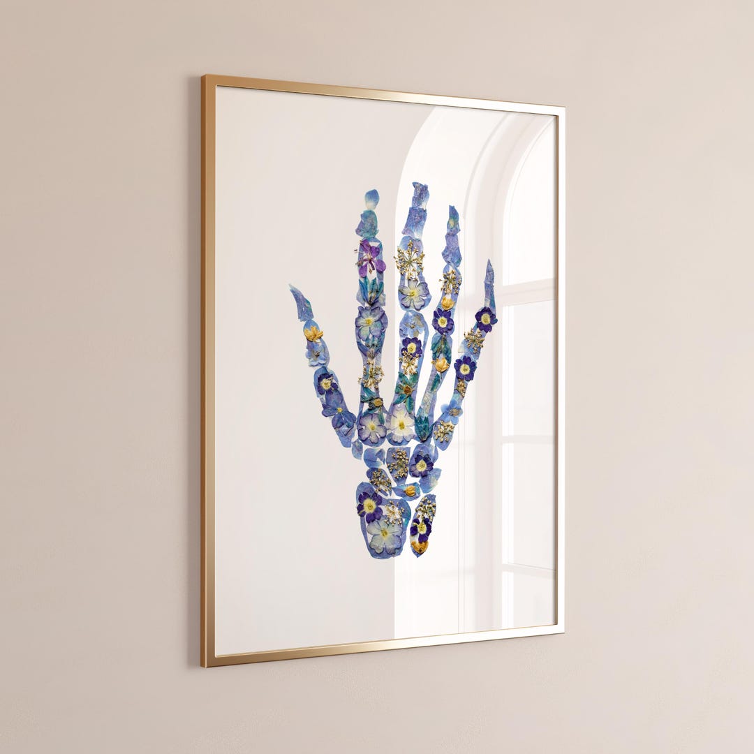 Floral Skeleton Hand X-ray Art Print, Gothic Botanical Anatomy Wall Art ...