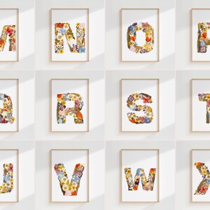 Wild Flower Alphabet Poster Girl's Room Decor Nursery Prints Pressed ...