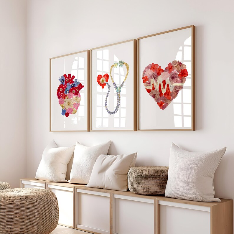 Digital Set of 3 Cardiologist Wall Art Prints Heart, Stethoscope and ...