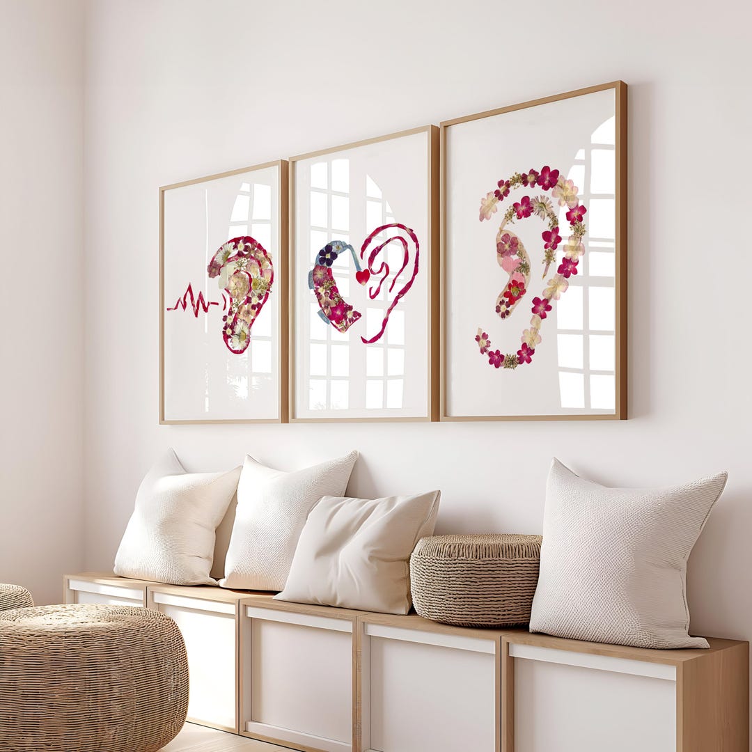 Digital Floral Ear Wall Art Set – Hearing Health, Medical Office Decor ...