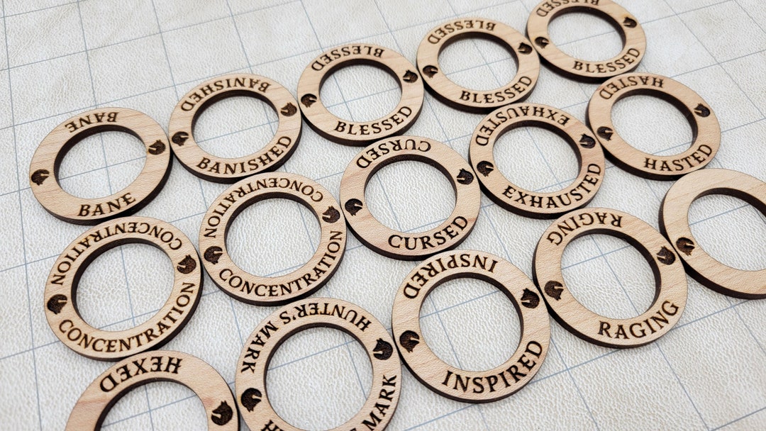 Maple Wood Condition Buff Effect Rings set of 15 TTRPG, D&D Dungeons ...