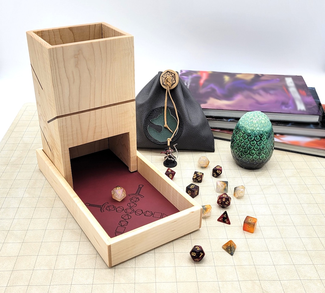 Maple Wood Dice Tower and Tray: Walnut Baffles, D&D, Pathfinder - Etsy