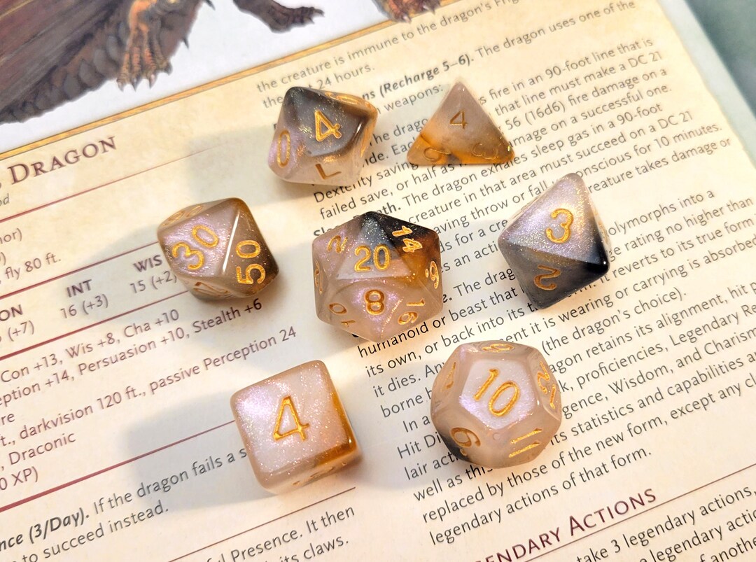 Dragonborn Gold and Black Polyhedral Dice Set for D&D, Pathfinder, and ...