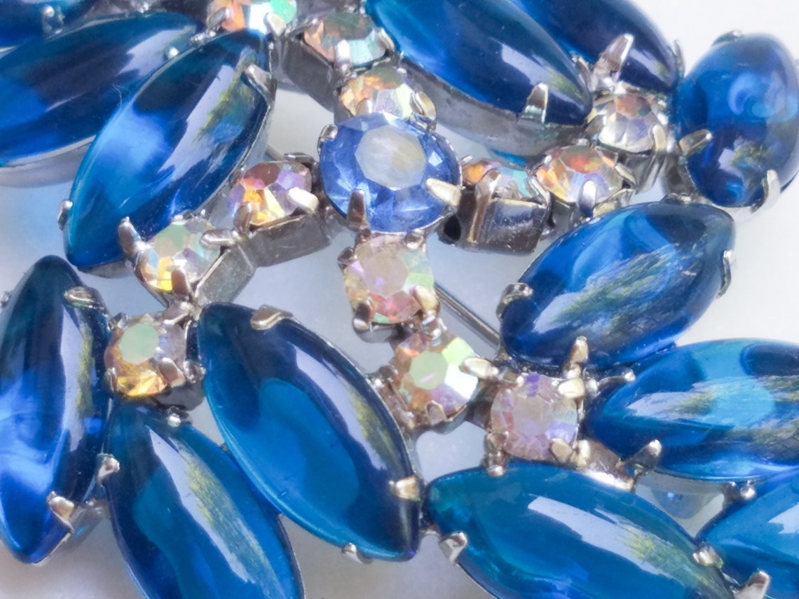 Vintage Juliana Style Sapphire Blue Marquise And AB Rhinestone | Etsy