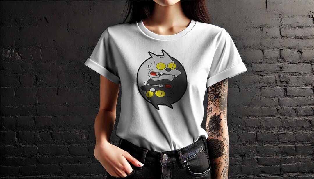 Snowball Cat Yin Yang T-shirt | Simpsons Inspired Tee | Cute Cat ...
