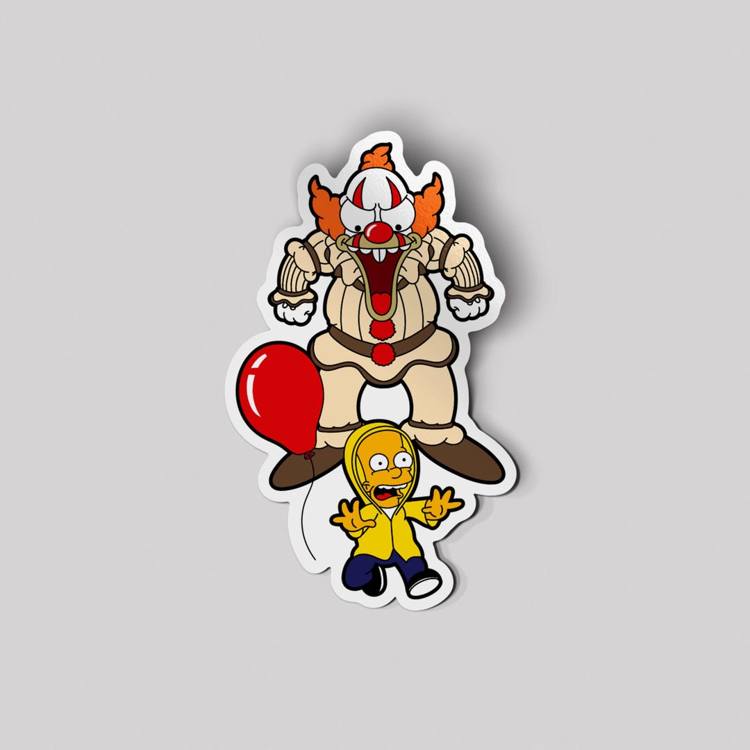Krusty the Clown as Pennywise and Bart Simpson Sticker | Horror Cartoon Mashup | Scary Simpsons ...