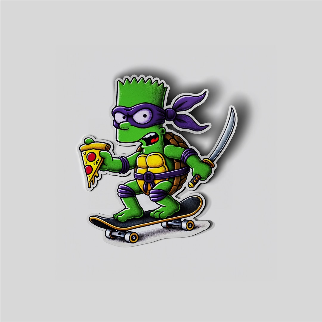 Ninja Bart Riding Skateboard Eating Pizza Sticker - 3 Inch Durable ...