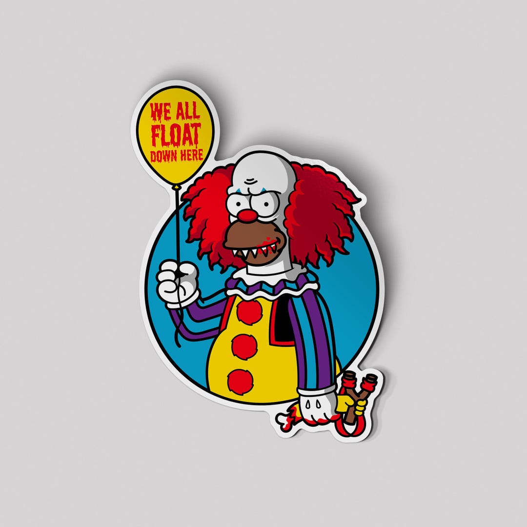 Homer Simpson Pennywise Crossover Sticker | Horror Clown Mashup | Funny Halloween Sticker ...