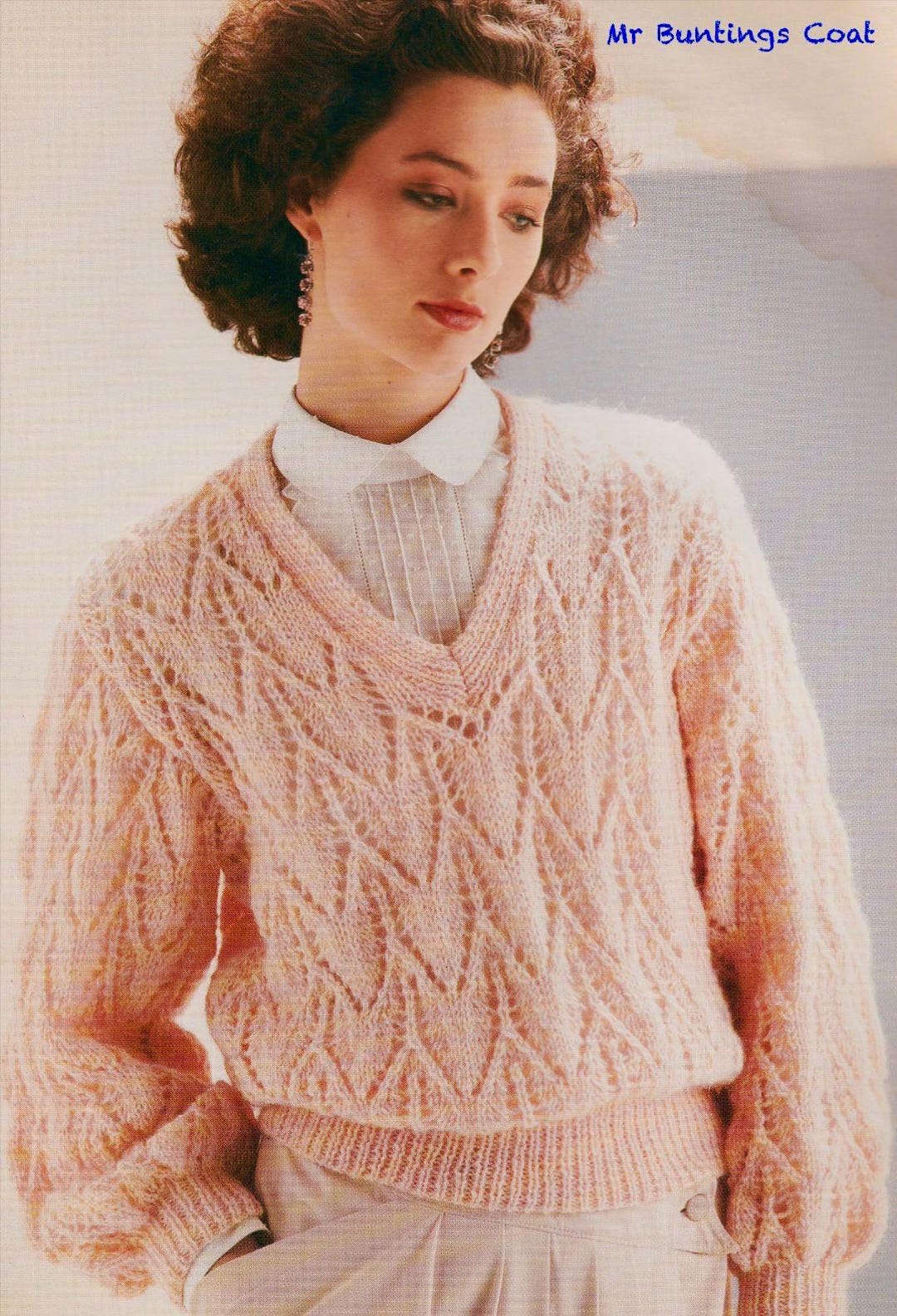 LACY Jumper Knitting Pattern. V Neckline, Square Set-in Sleeves. Double ...