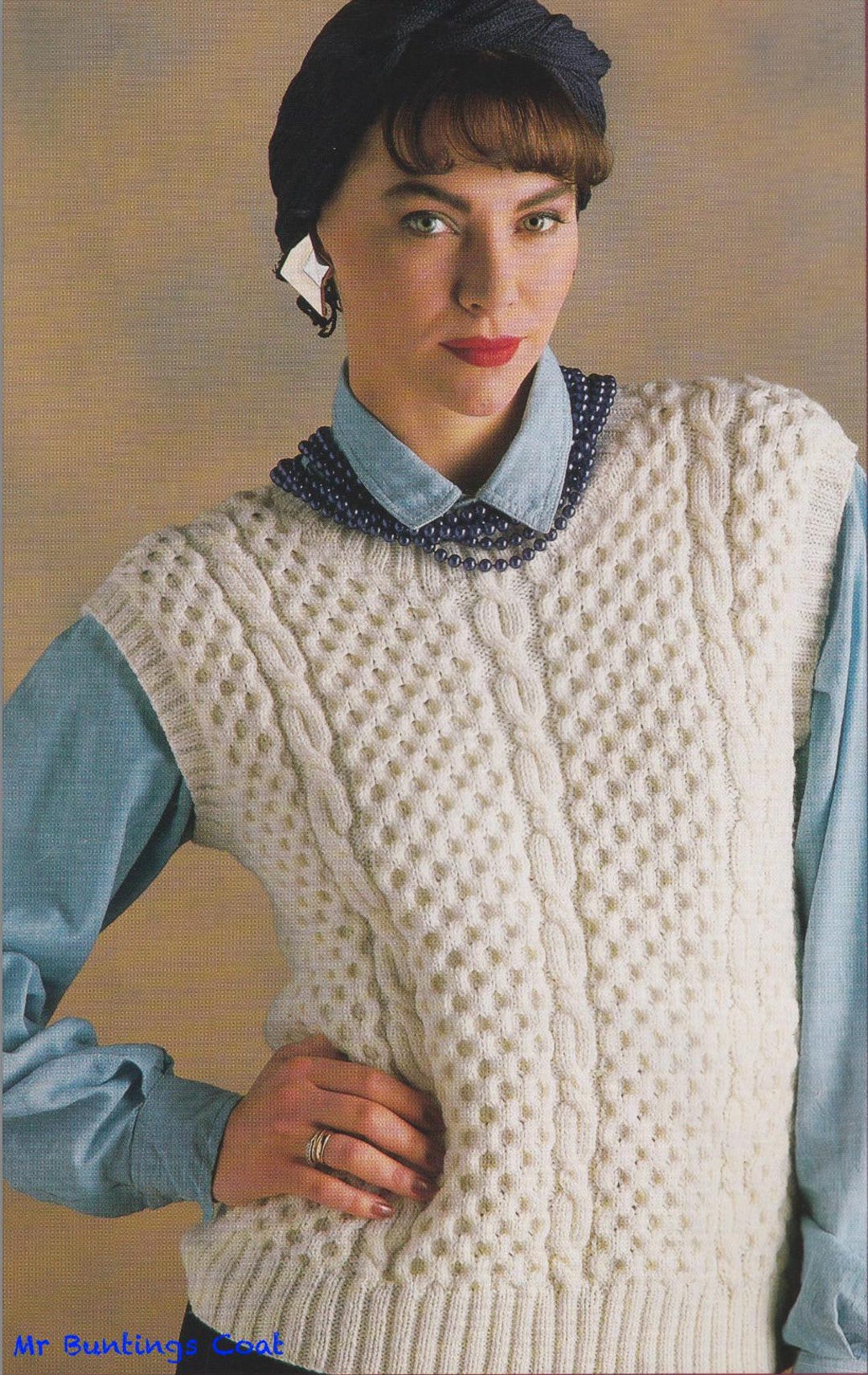 Cables and Honeycomb ARAN VEST Knitting Pattern. Front and Back Cable ...
