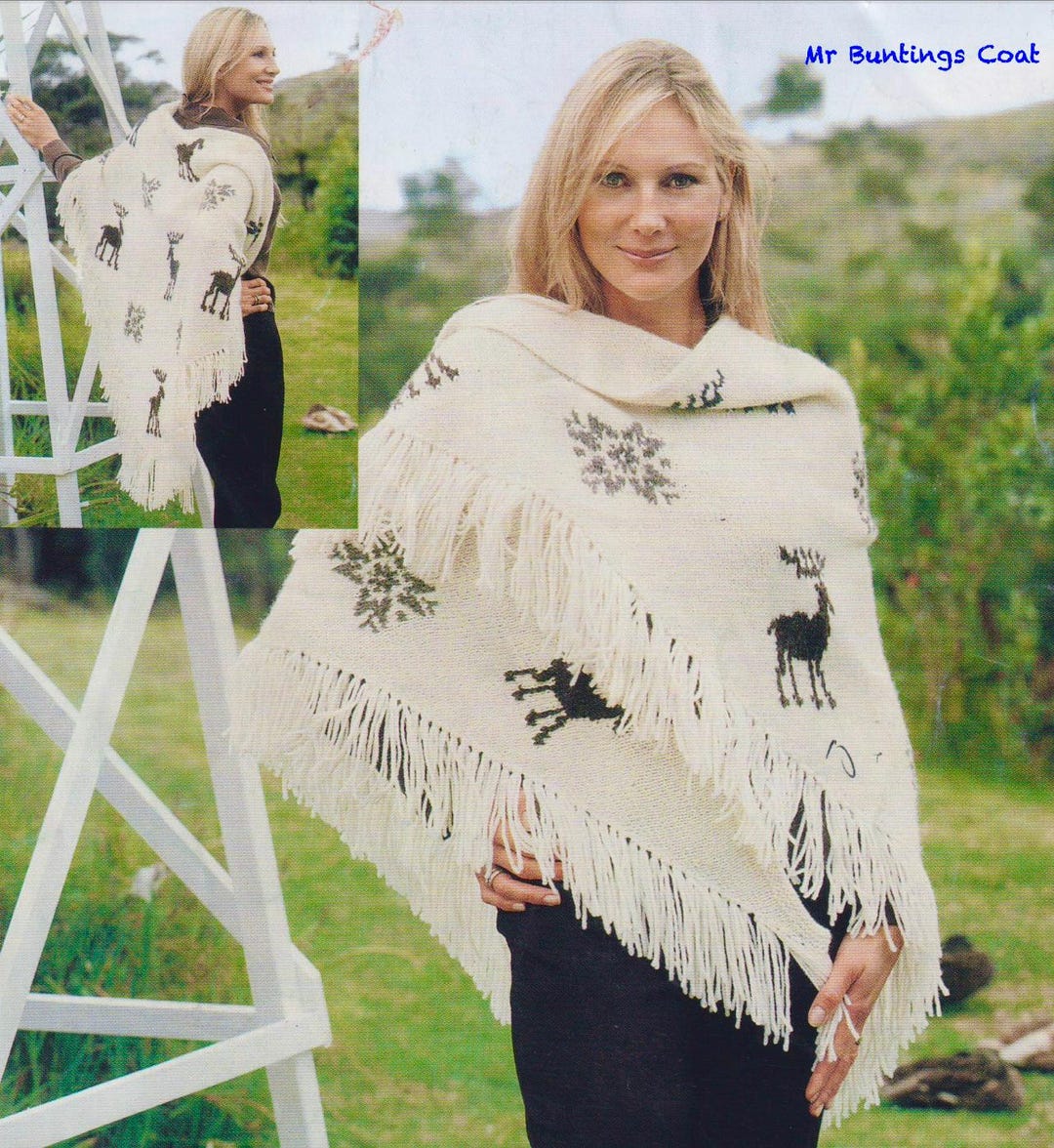 Nordic SHAWL Knitting Pattern With Elk and Snowflake Design. Aran ...
