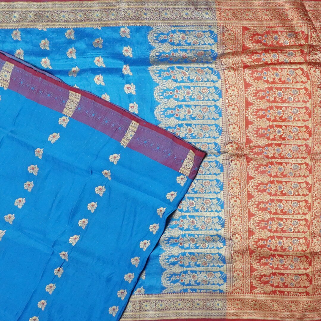 Vintage Blue Sarees 100% Pure Silk Banarasi Brocade Zari Woven Heavy ...