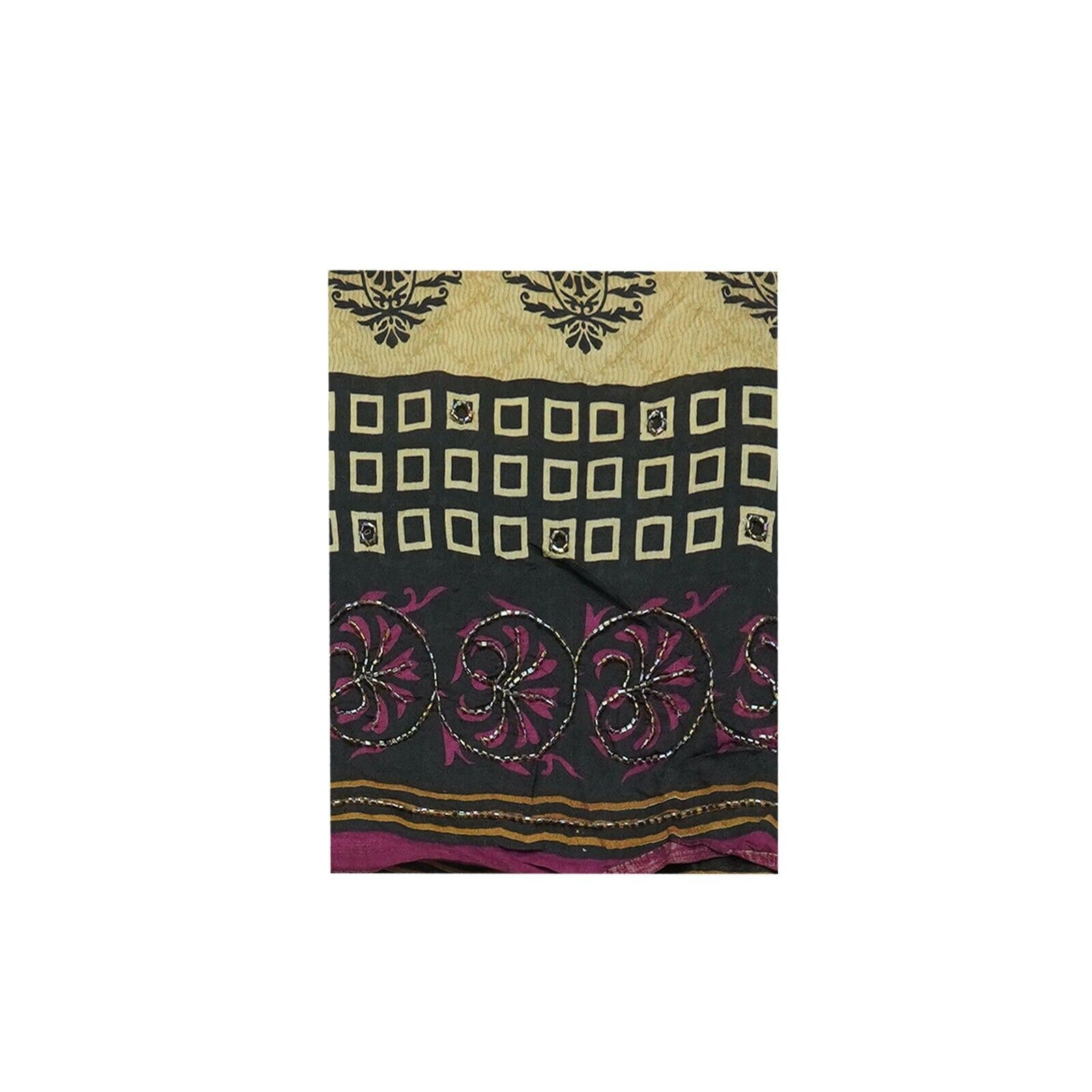 Vintage Beige Sarees 100% Pure Silk Tube Beaded Paisley Embroidery Sari ...