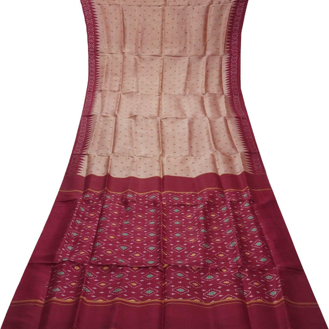 Vintage Puce Sarees 100% Pure Silk Handwoven Patola Ikat Sari 5YD Craft ...