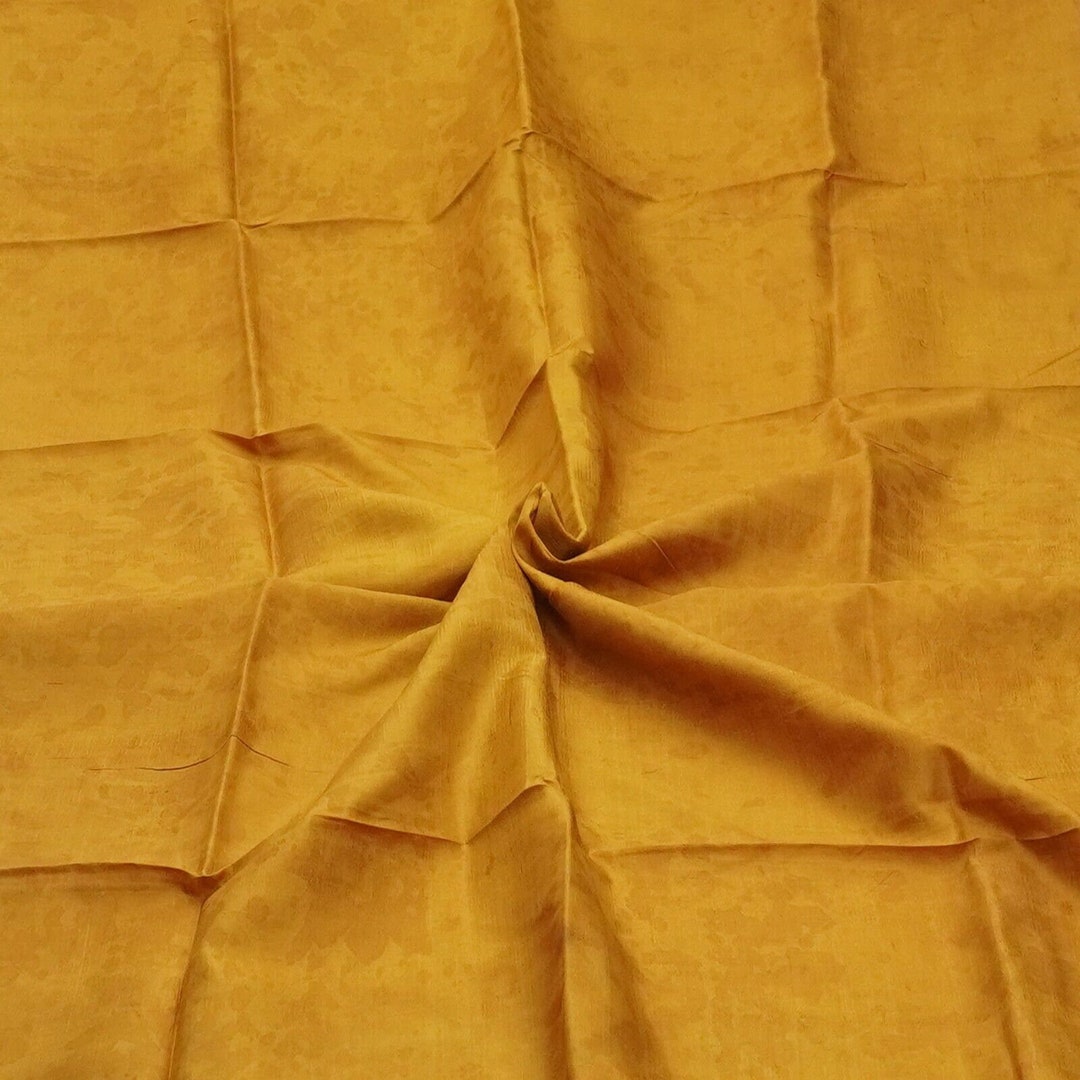 Vintage Mustard 100% Pure Silk Handloom Sari Remnant 4YD Craft Fabric ...