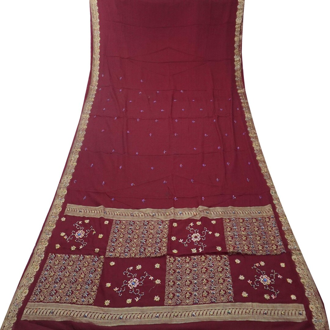 Vintage Red Sarees 100% Pure Mysore Crepe Silk Zari Woven Tube Beaded ...