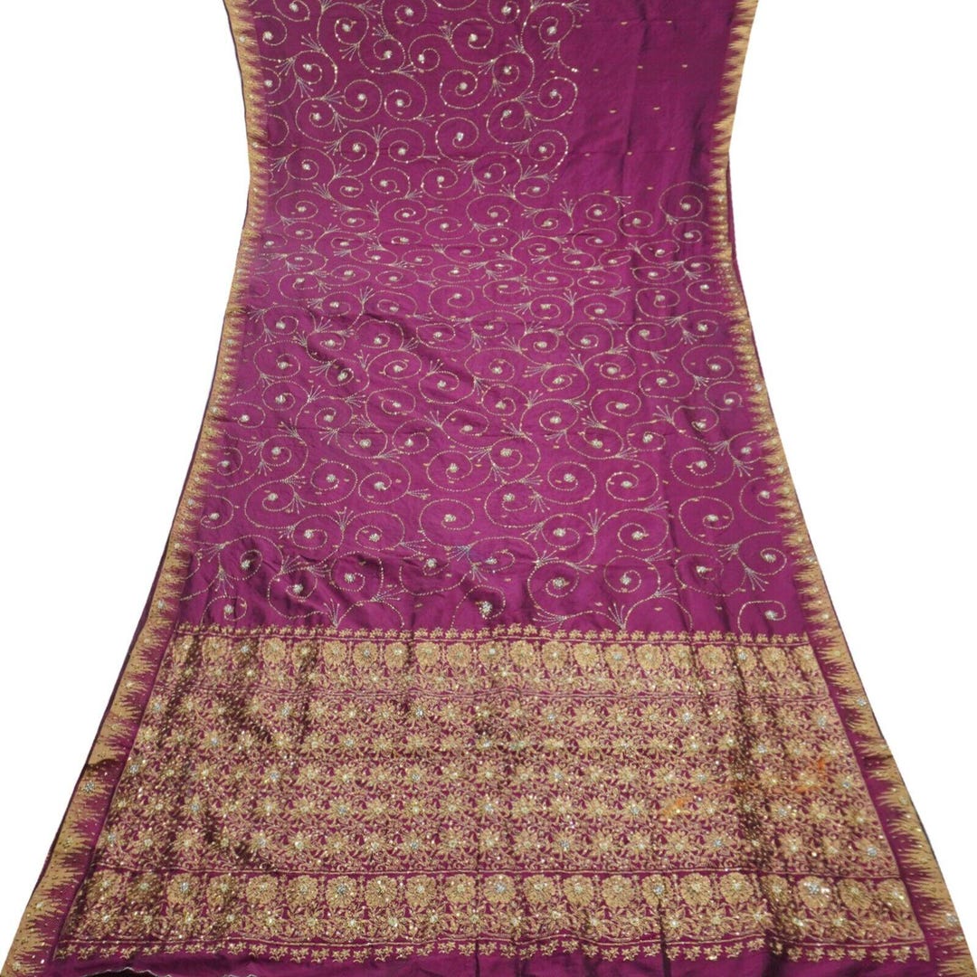 Vintage Purple Sarees 100% Pure Silk Zari Handwoven Zardosi Embroidered ...