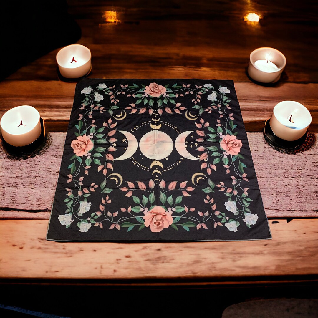 Altar Cloth, Triple Moon Cloth, Pink Moon, April's Full Moon, Tarot ...