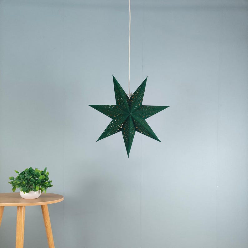Green Flocked 7-point Paper Star Lantern,lamqvridelegant Velvet Look ...