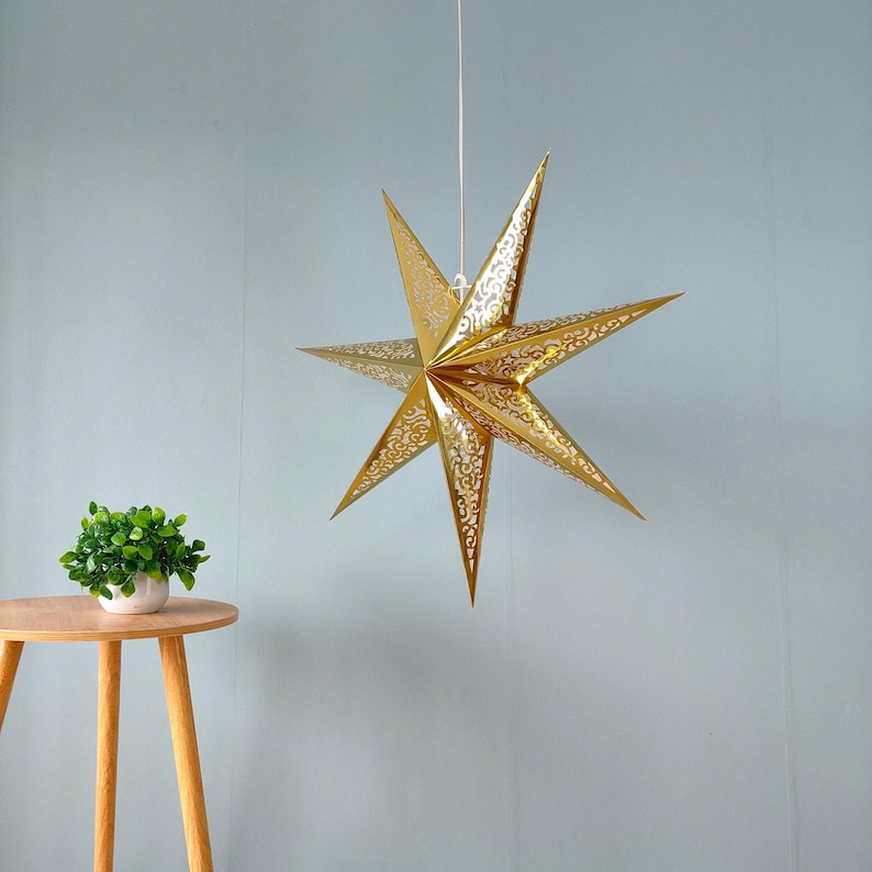 Golden Hanging Paper Star Lights , 29inch Star Lantern Lamqvrid, Party ...