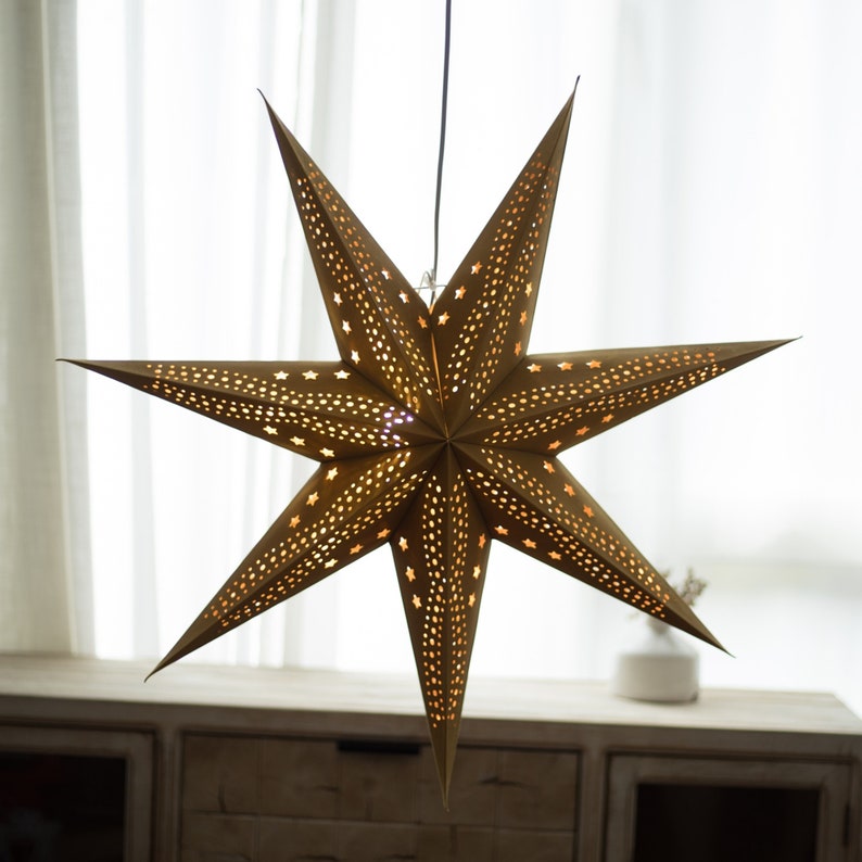 Flocking Paper Star Lantern Blue Gold Green and Gray 7 Point | Etsy