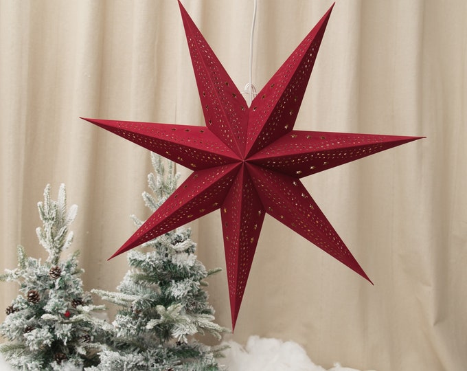 Flocking Paper Star Lantern Blue Gold Green and Gray , Paper Star Lamp ...