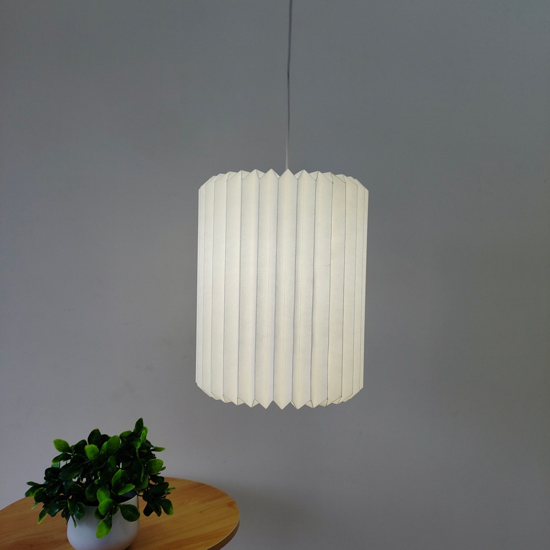 Cylindrical Paper Origami Lampshade, White Hanging Lamp, Paper Pendent ...
