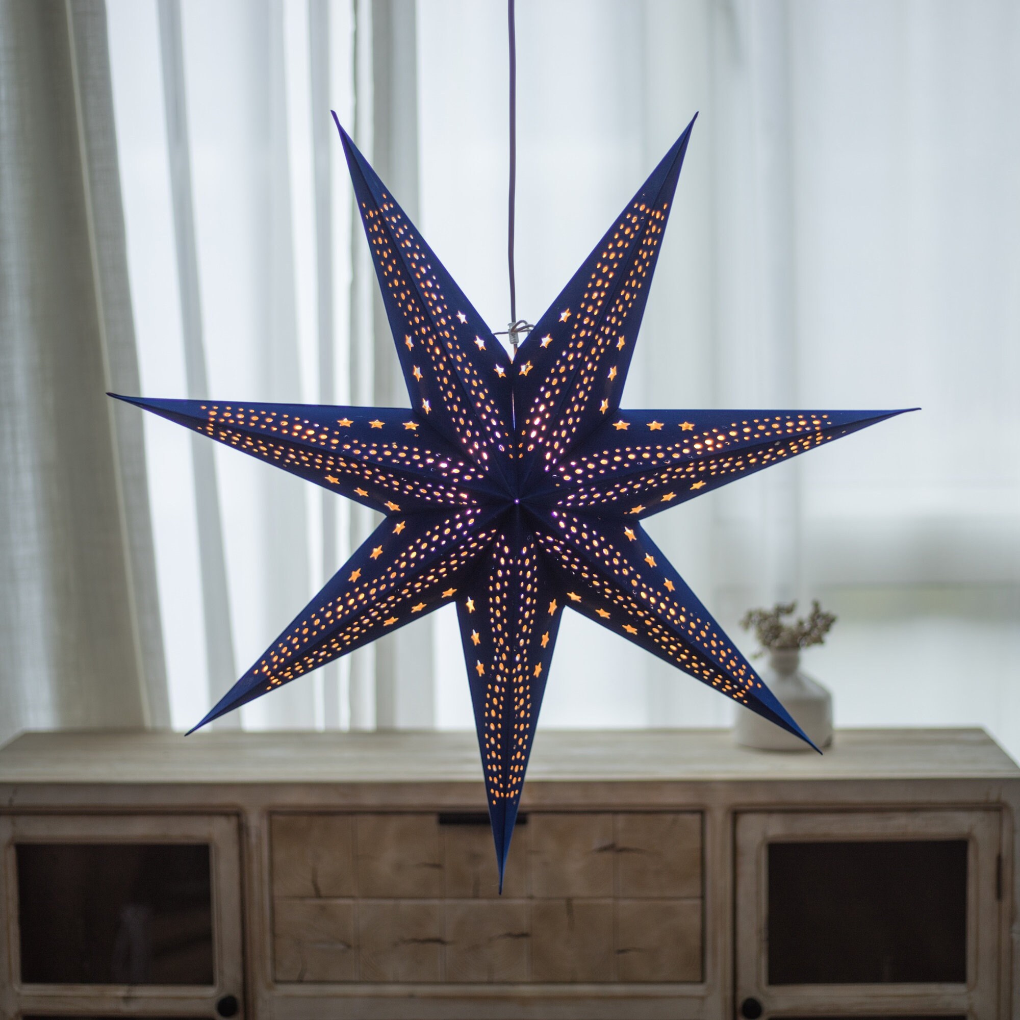 Flocking Paper Star Lantern Blue Gold Green and Gray 7 Point | Etsy