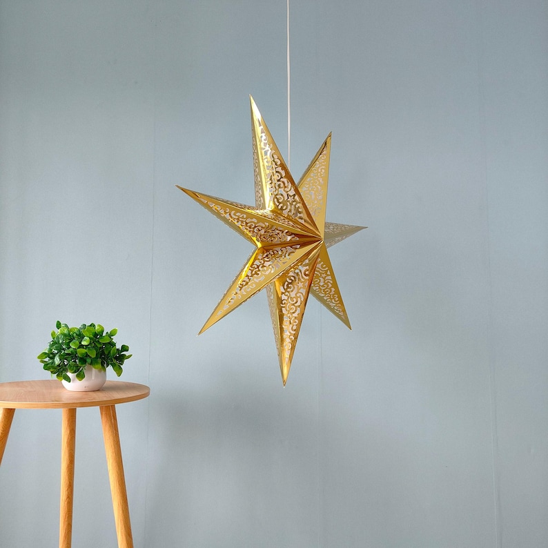 Golden Hanging Paper Star Lights , 29inch Star Lantern Lamqvrid, Party ...