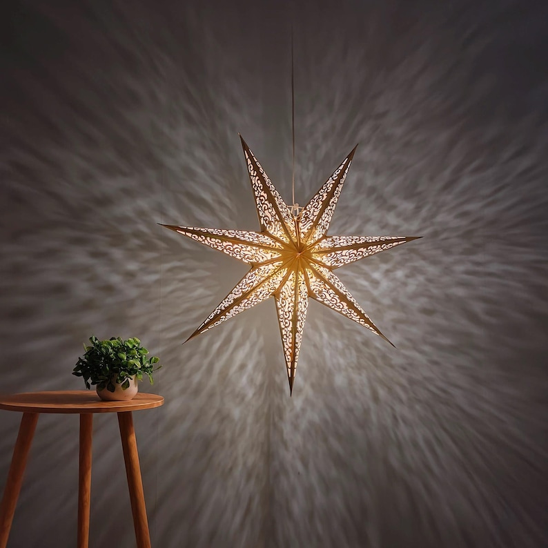 Golden Hanging Paper Star Lights , 29inch Star Lantern Lamqvrid, Party ...