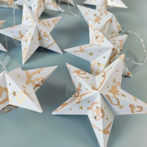 Handmade Paper Star String Lights, Gold Stamped Fairy Lights - Etsy