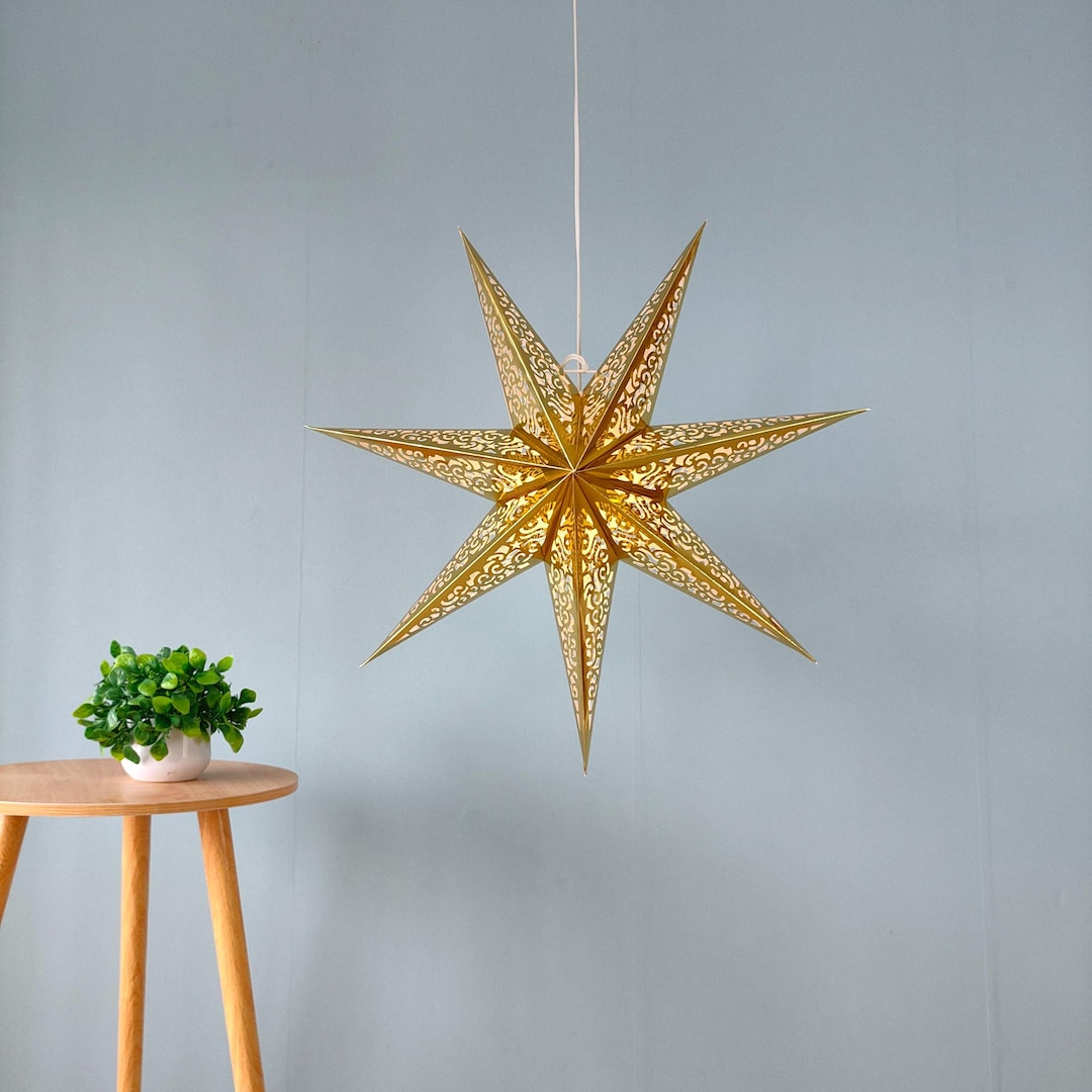 Golden Hanging Paper Star Lights , 29inch Star Lantern Lamqvrid, Party ...