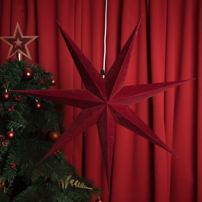 Red Flocking Star Lanterns Large Hanging Star Lights - Etsy