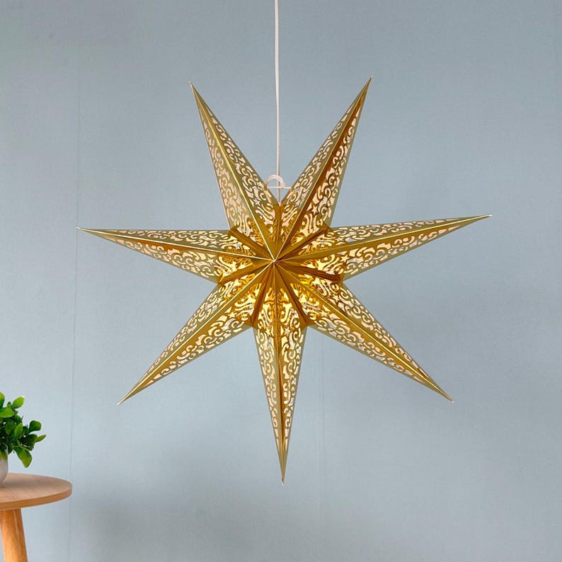 Golden Hanging Paper Star Lights , 29inch Star Lantern Lamqvrid, Party ...