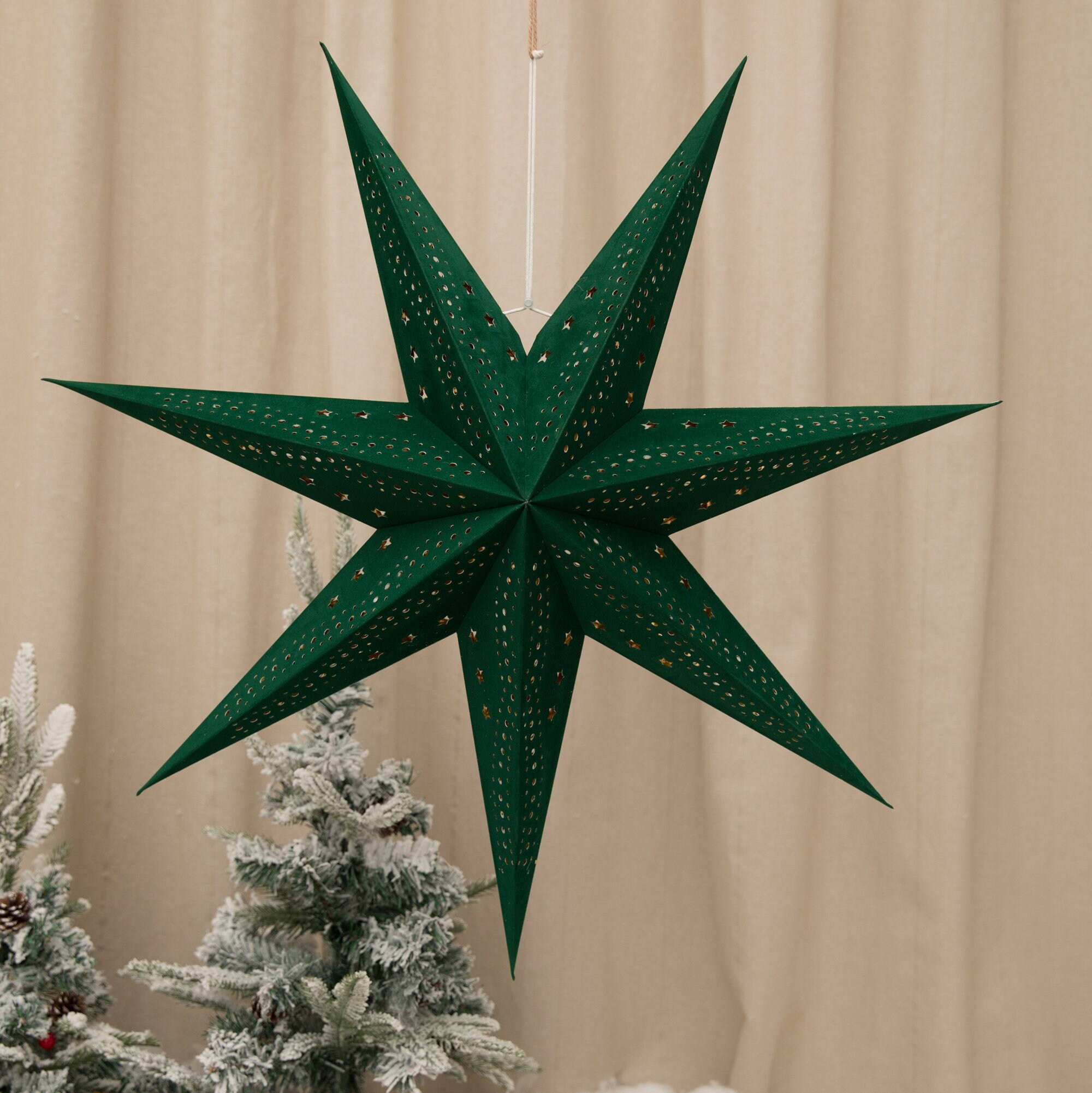 Flocking Paper Star Lantern Blue Gold Green and Gray 7 Point | Etsy