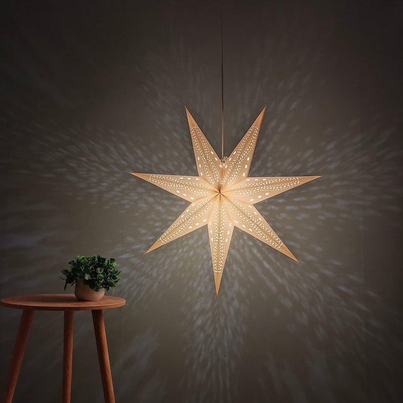29" White Cutout Paper Star Lantern – Elegant Hanging Light for Holiday ...