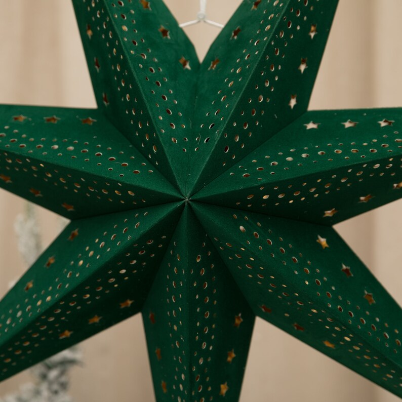 Flocking Paper Star Lantern Blue Gold Green and Gray 7 Point | Etsy