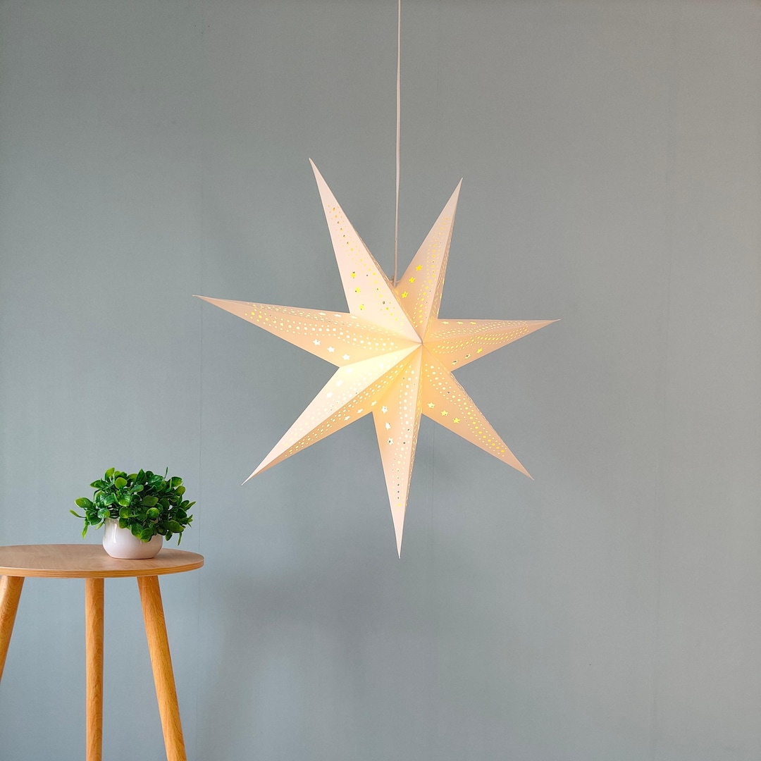 29" White Cutout Paper Star Lantern – Elegant Hanging Light for Holiday ...