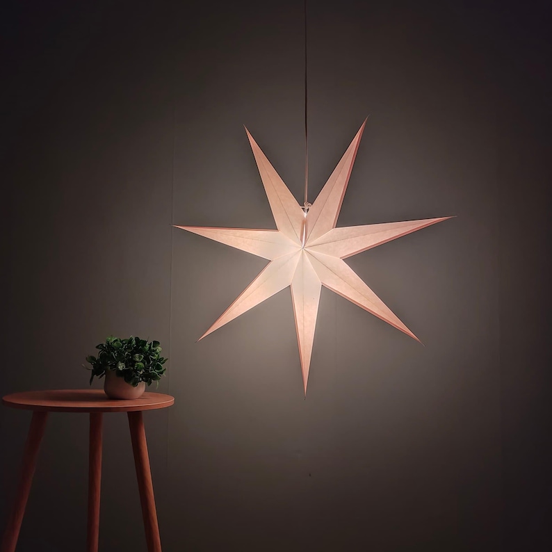 29" White 7-point Paper Star Lantern Lamqvrid, Minimalist Elegance for ...