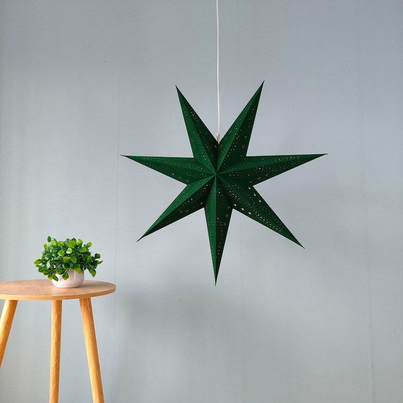 Green Flocked 7-point Paper Star Lantern,lamqvridelegant Velvet Look ...