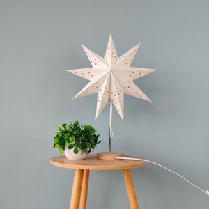 White 9-point Paper Star Table Lamp – Nordic Desk Light With Wooden ...