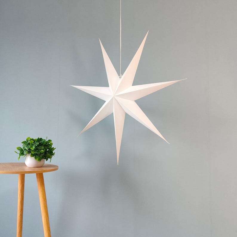 29" White 7-point Paper Star Lantern Lamqvrid, Minimalist Elegance for ...