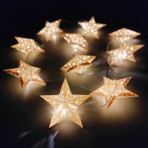 Handmade Paper Star String Lights, Gold Stamped Fairy Lights - Etsy